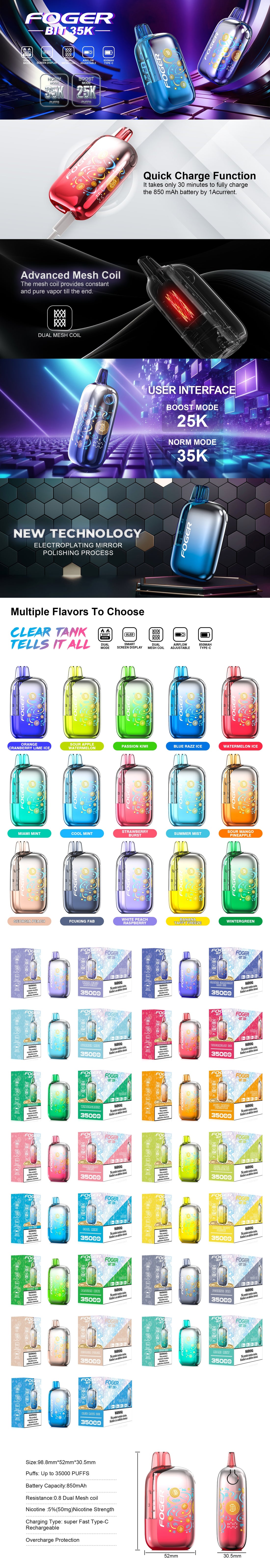 Foger Bit 35K Vape | 35000 Puff Disposable with OLED Display